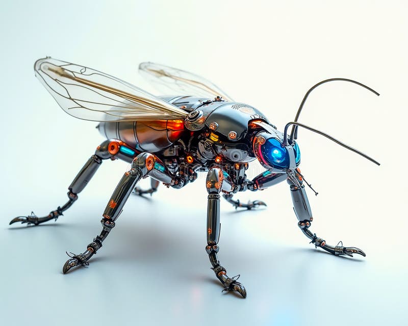 A Detailed Robotic Bee Showcases Advanced Technology with Metallic ...