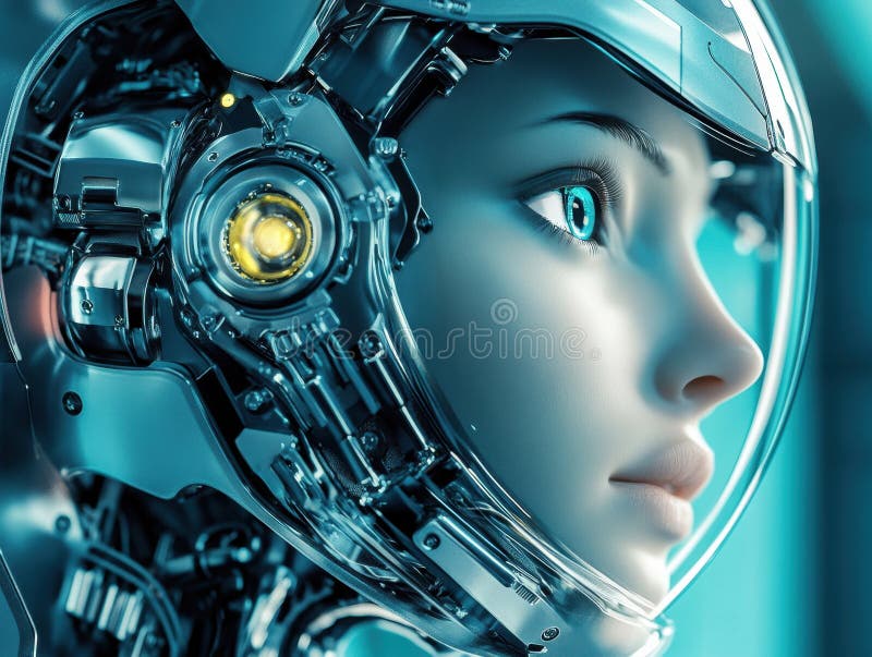 A Detailed Robotic Face Looks into the Unknown, Highlighting Advanced ...