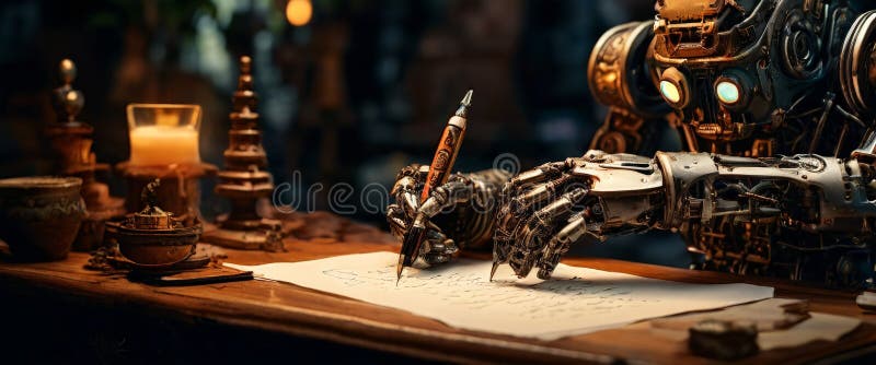 Robotic Hand Writing in a Vintage Setting with Intricate Details Stock ...