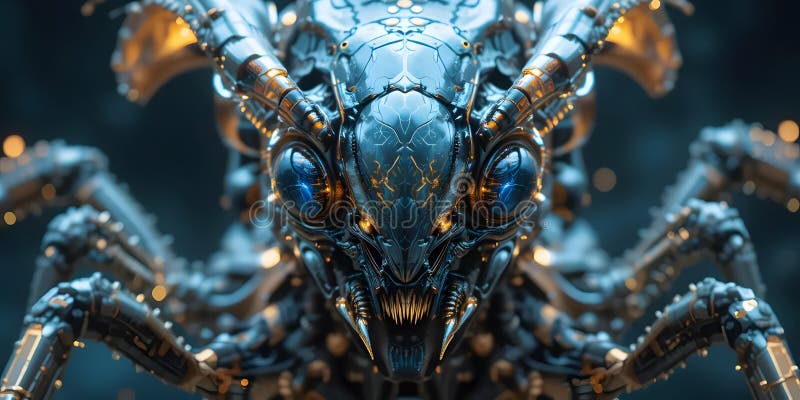 Detailed Robotic Insect Close-up with Intricate Metallic and Glowing ...
