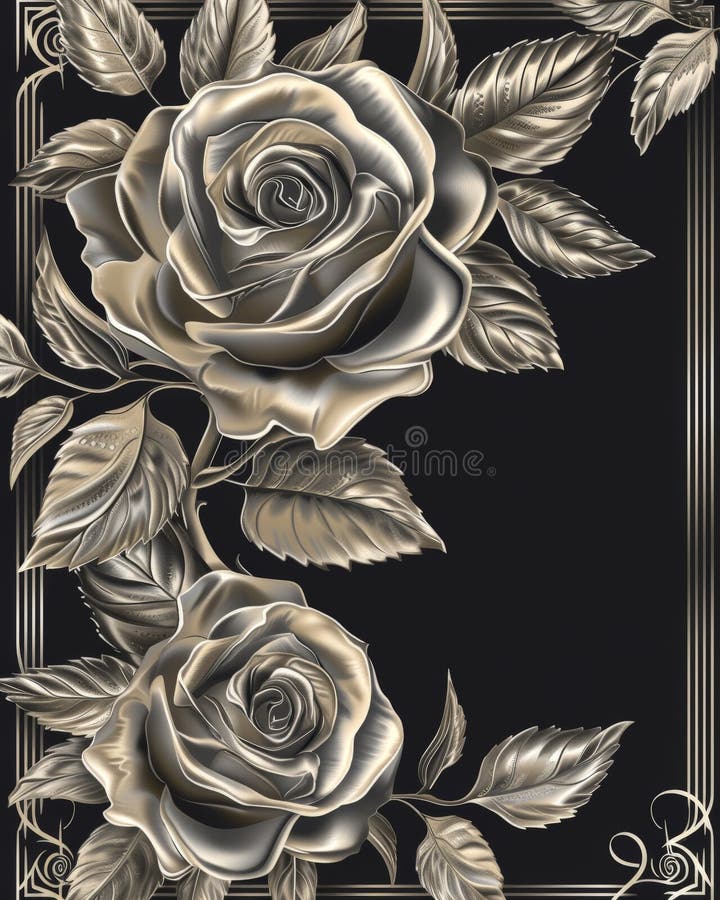 Detailed Rose Drawing on Black Background Stock Illustration ...