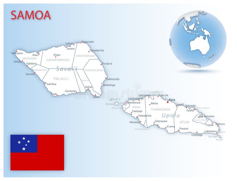Samoa Detailed Map and Flag. Samoa on World Map Stock Vector ...