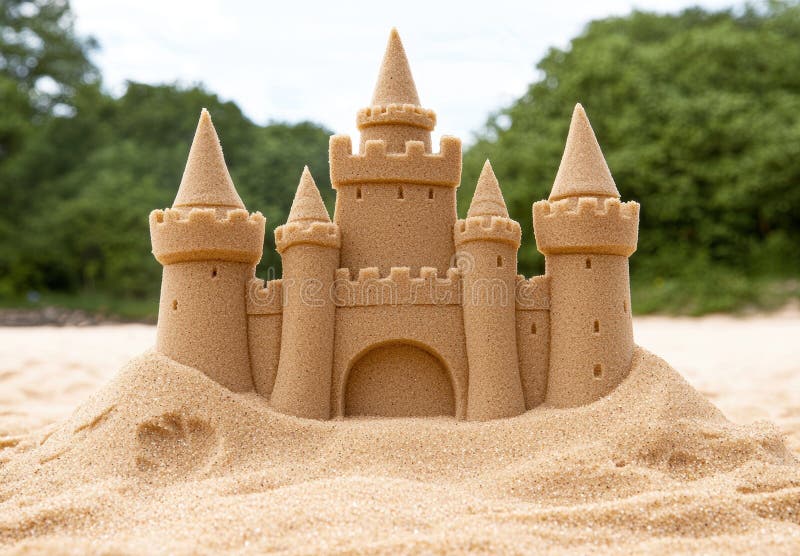 Detailed Sand Castle on Beach Stock Illustration - Illustration of ...