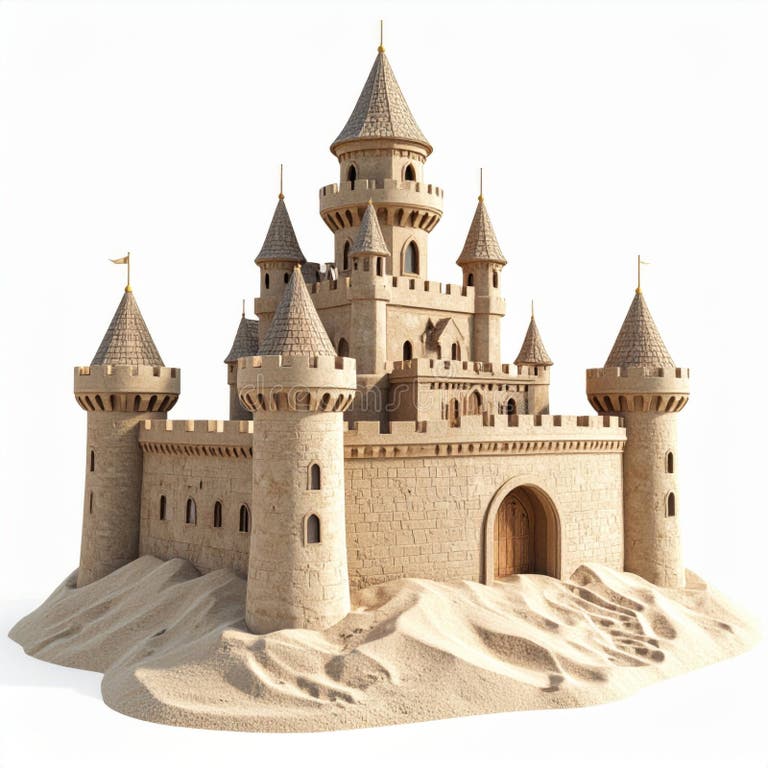 Detailed Sandcastle Model on White Background Stock Illustration ...