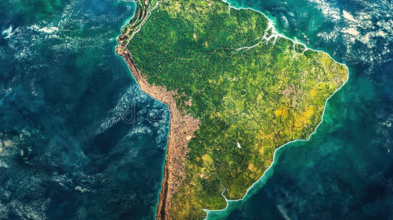 Detailed Satellite Photo of Brazil with State Borders Emphasized Stock ...