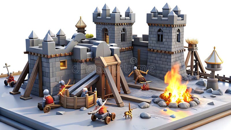 Medieval Castle Under Siege Battle Scene Historical Architecture War ...