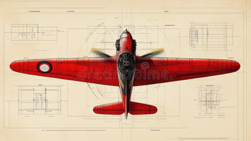 Schematic Design of a Spitfire Fighter Aircraft Highlighting Technical ...