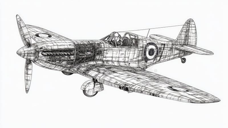 Detailed Schematic of a Spitfire Fighter Aircraft Showcasing Its ...