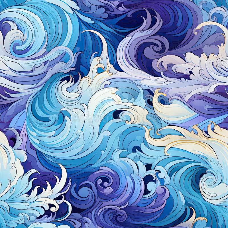 Detailed Sea Wave Pattern in Blue and Purple Colors with Flowing ...