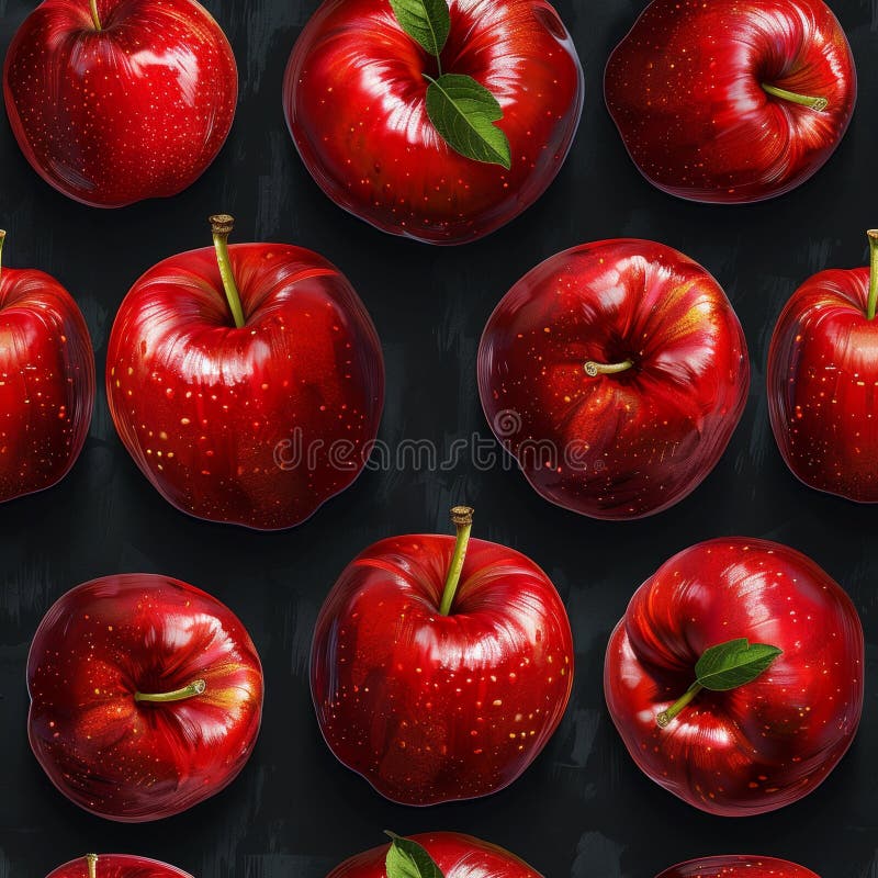 Detailed Seamless Pattern of Realistic Fresh Apples in Close Up View ...