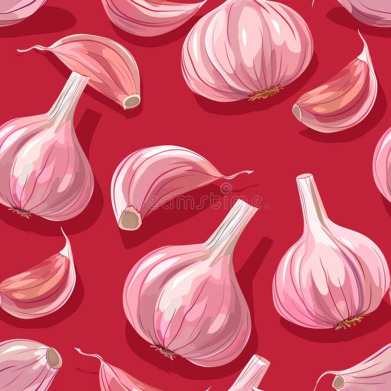 Detailed Seamless Pattern of Realistic Fresh Garlic Close Up for ...
