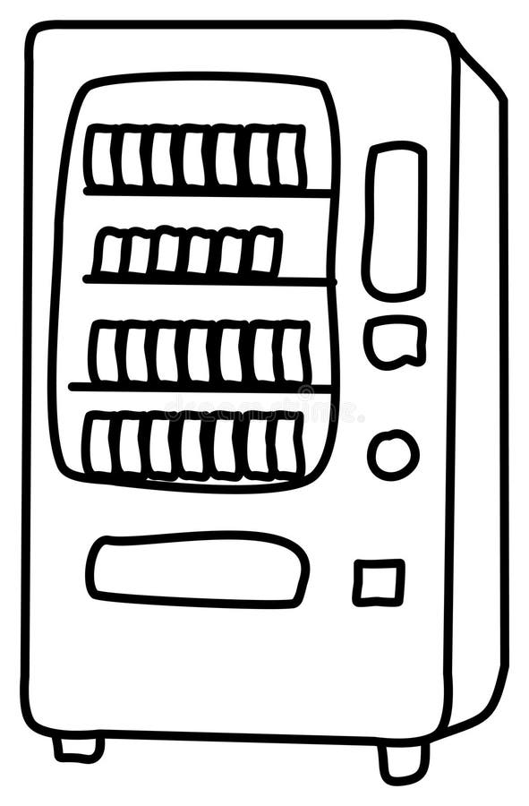 Detailed Self-Service Machine Drawing, Classic Hand-Sketched Artwork ...
