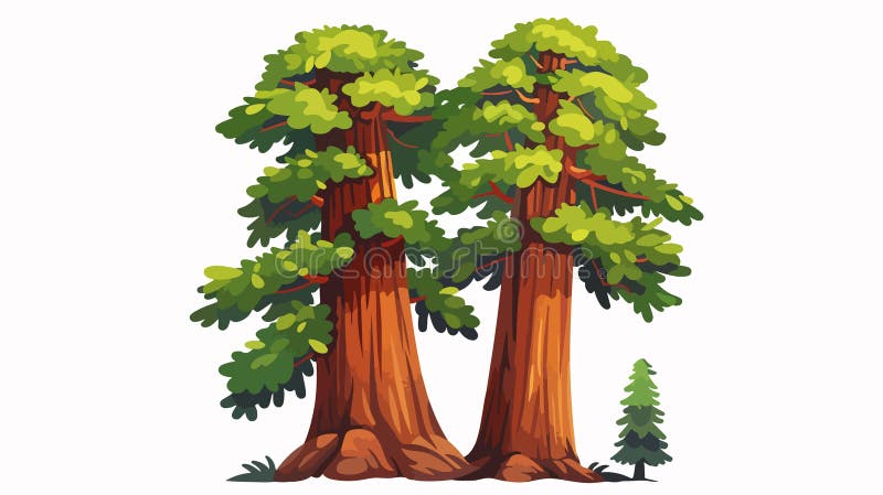 Detailed Sequoia Tree Flat Vector Illustration on White Background ...