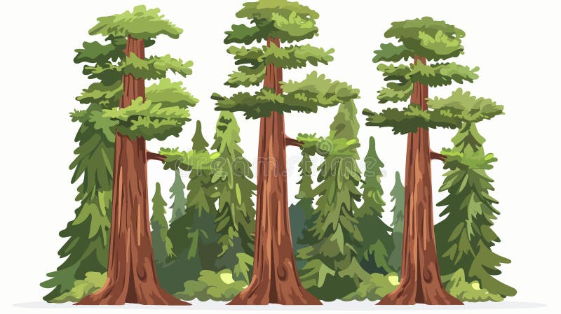 Detailed Sequoia Tree Flat Vector Illustration on White Background ...
