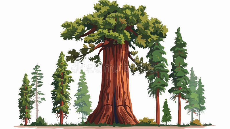 Detailed Sequoia Tree Flat Vector Illustration on White Background ...