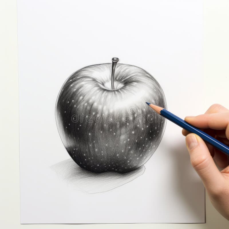 Detailed Shading: Hand Drawing a Black and White Apple Stock ...