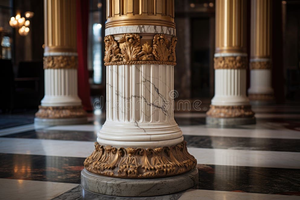 Detailed Shot of the Base of a Classical Column in an Office Lobby ...
