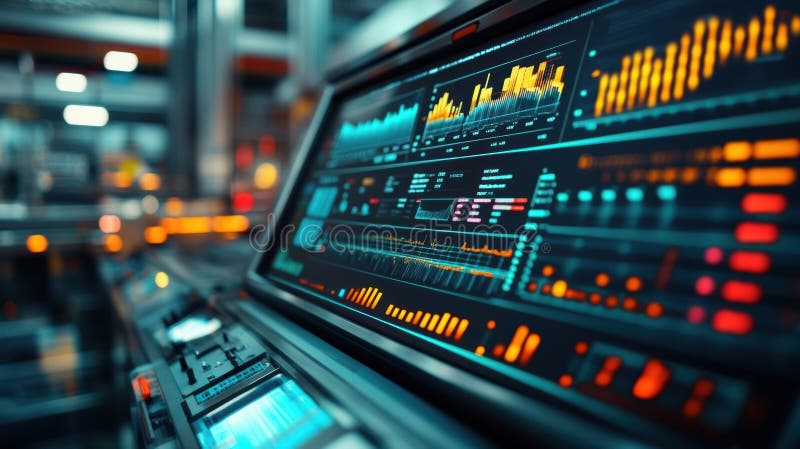 A Detailed Shot of a Digital Dashboard Mounted on a Production Line ...