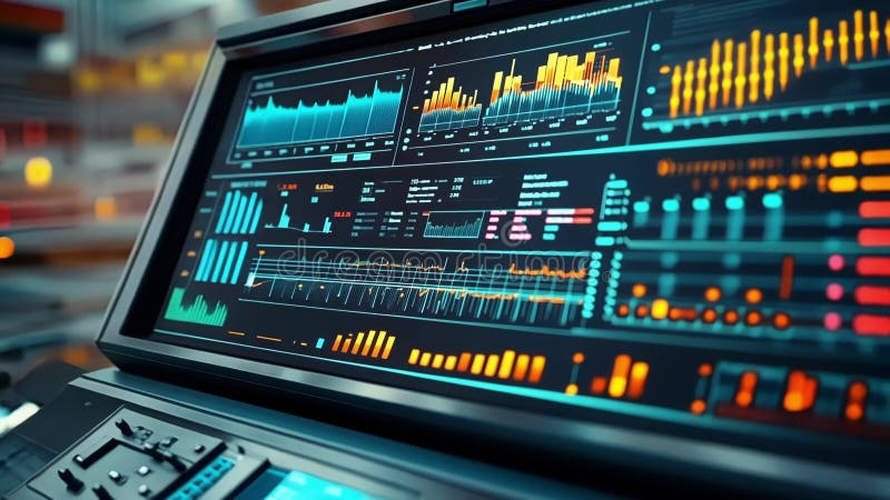 A Detailed Shot of a Digital Dashboard Mounted on a Production Line ...