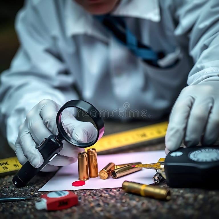 A Detailed Shot of a Forensic Microscope with Blood Samples and Tools on a Laboratory Bench ...