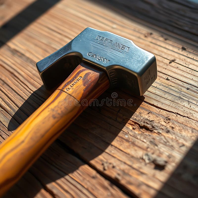 A Detailed Shot of a Hammer with a Glossy Wooden Handle on a Rustic ...