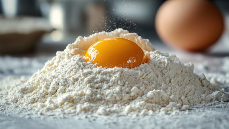 Detailed Shot of a Heap of Flour with a Single Egg Cracked into it ...