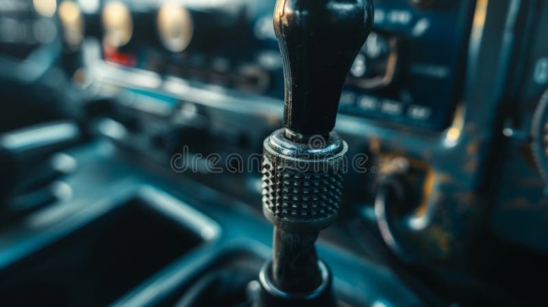 Detailed Shot of a Manual Gear Shifter with a Short Textured Handle and ...