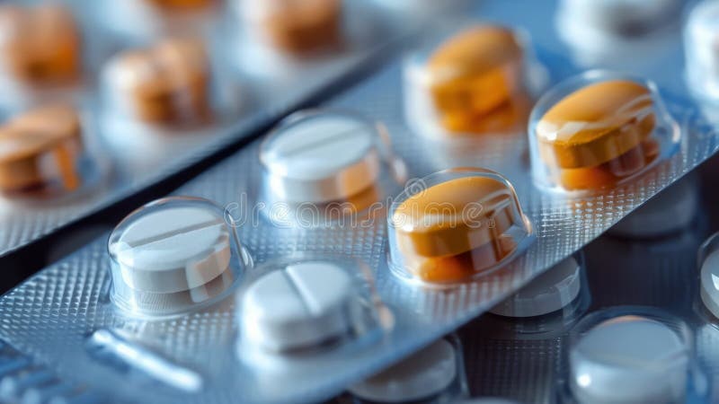 Detailed Shot of a Pack Containing Several Tablets Each Individually ...