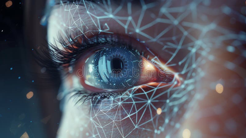 Close Up of Persons Eye with Bright Lights Background, Holographic ...