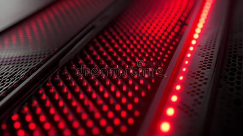 A Detailed Shot of Red Bokeh Lighting in a Data Center with Numerous ...