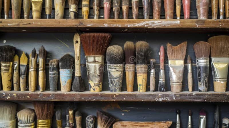 A Detailed Shot of Shelves Filled with Different Types of Brushes Each ...