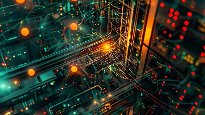 Detailed Shot Showing a Computer System with a Dense Network of Wires ...