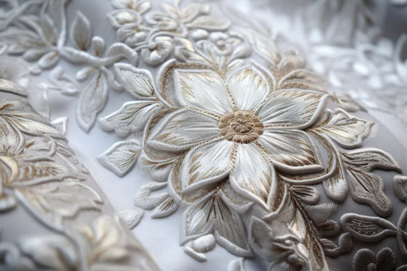Detailed Shot of Silver Embroidery on a White Tallit Stock Image ...