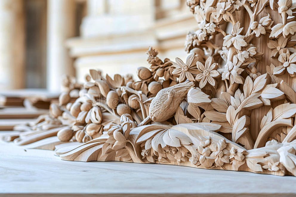 Detailed Shot of Skilled Wood Carving, Highlighting Precise Chisel ...