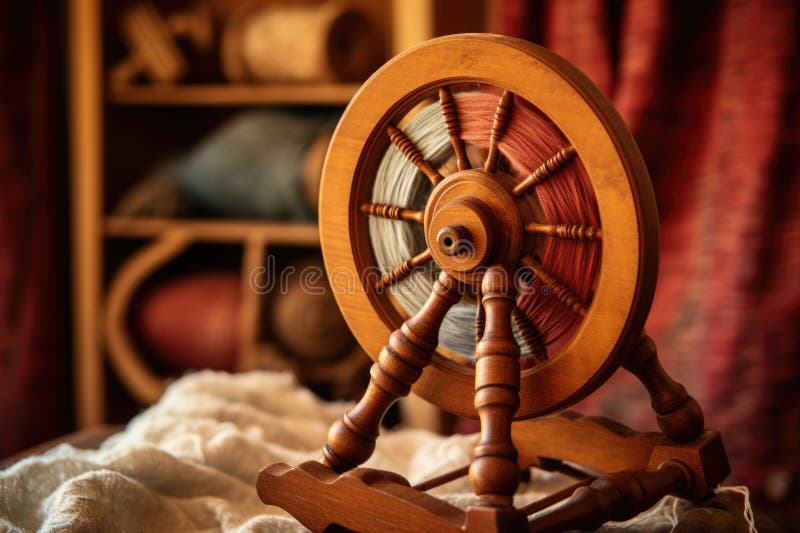 Detailed Shot of a Spinning Wheel with Wool Yarn Stock Image - Image of ...
