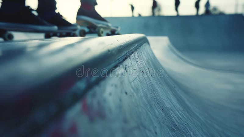 A Detailed Shot of a Steep Ramp with a Group of Skaters Using it To ...