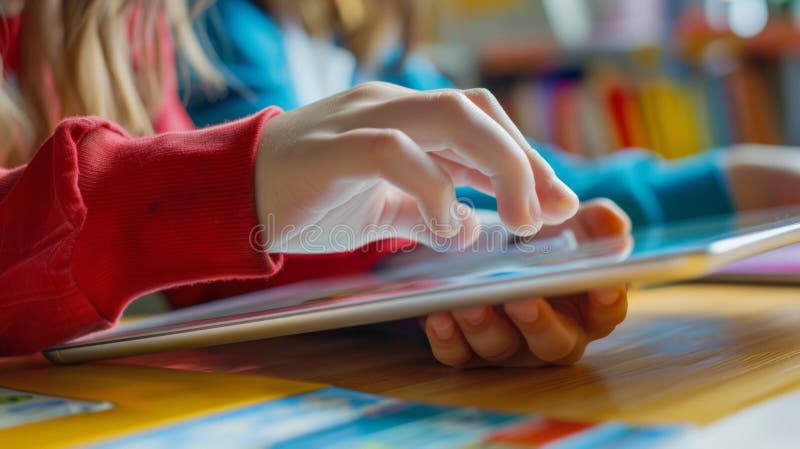 A Detailed Shot of a Tablet Device Running Specialized Educational Apps ...