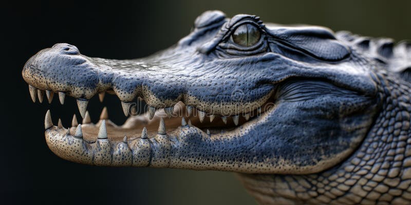 Detailed Side Profile of an Alligator with Open Mouth and Sharp Teeth ...