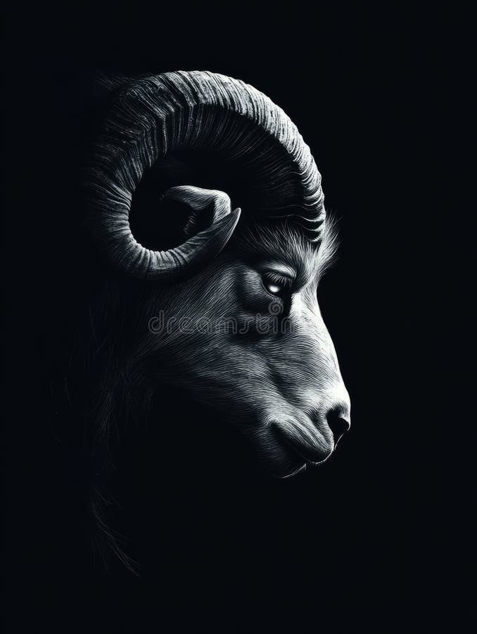 A Detailed Side Profile of a Ram on a Dark Background. Stock Image ...