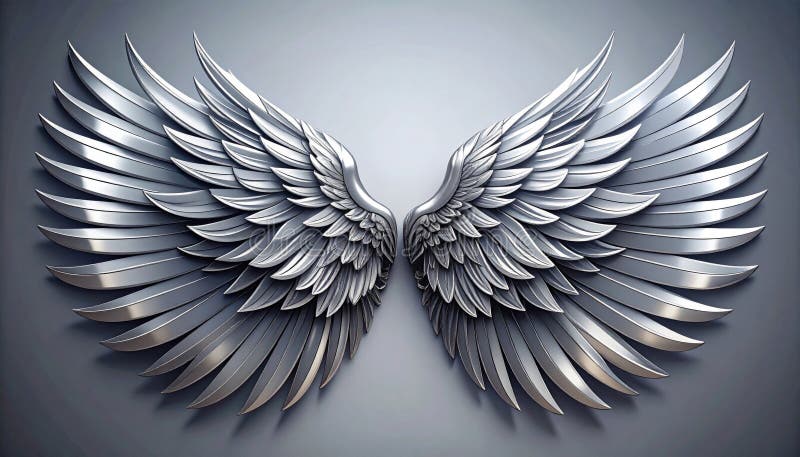 Detailed Silver Angel Wings Spread Out on Gray Backdrop Artistic ...
