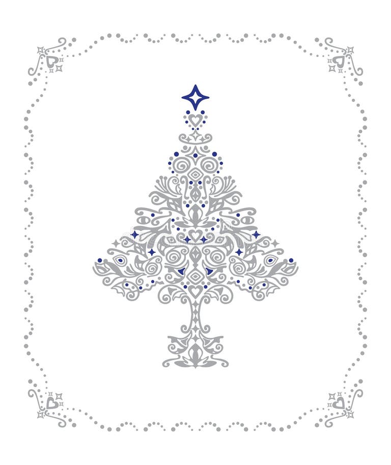 Christmas Detailed Frame Silver Tree Stock Illustrations – 82 Christmas ...