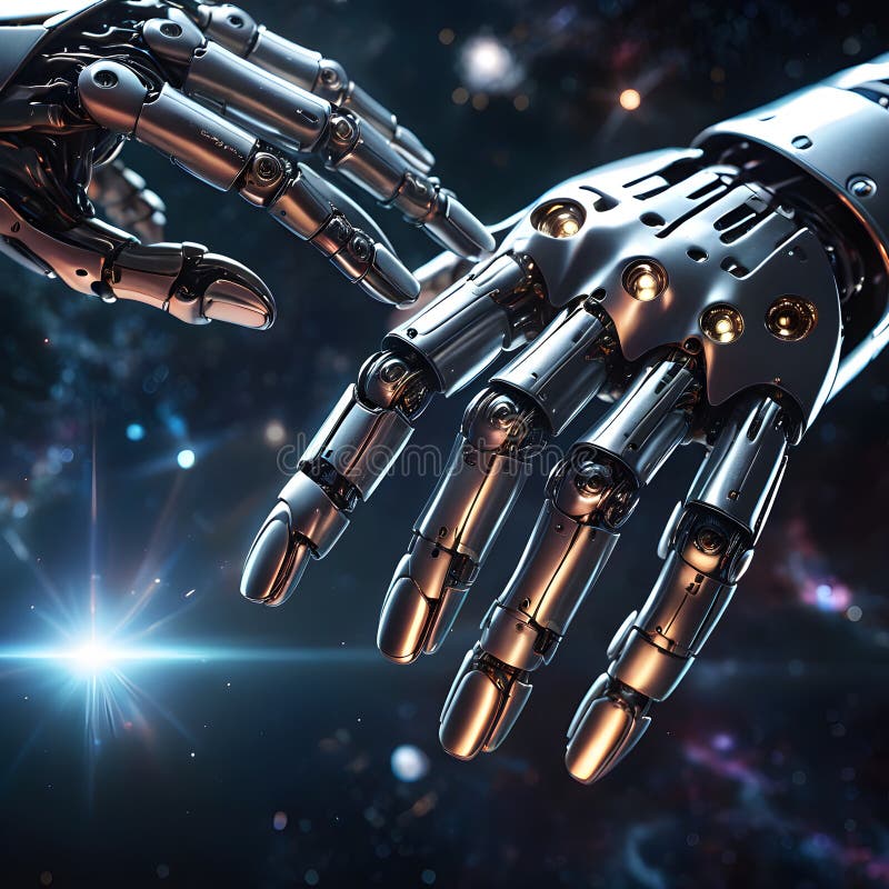 Detailed Silver Robotic Hands of an Android Stock Illustration ...