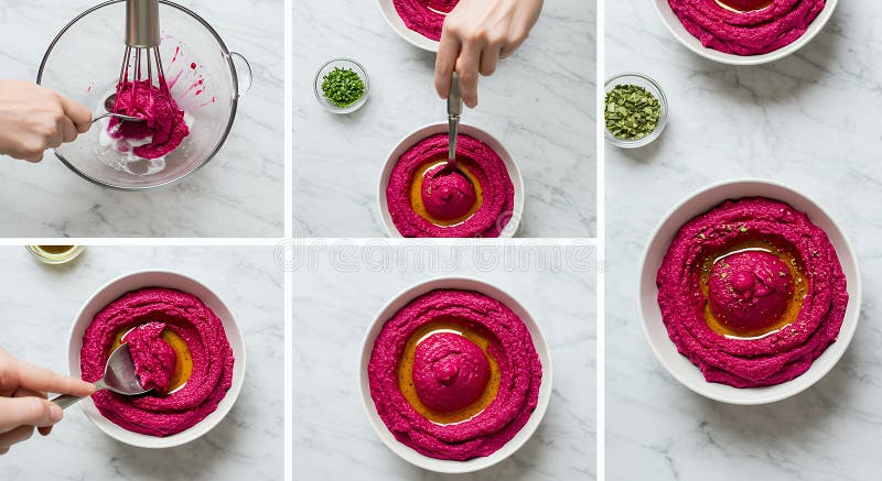 Vibrant Pink Beet Hummus Recipe: Step-by-Step Cooking Tutorial Stock Illustration - Illustration ...