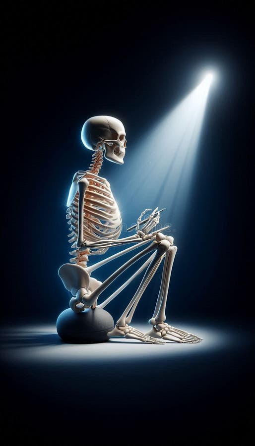 Skeleton in Spotlight on Dark Background Stock Illustration ...