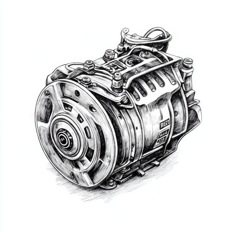 Detailed Sketch of an Automotive Air Conditioning Compressor Unit Stock ...