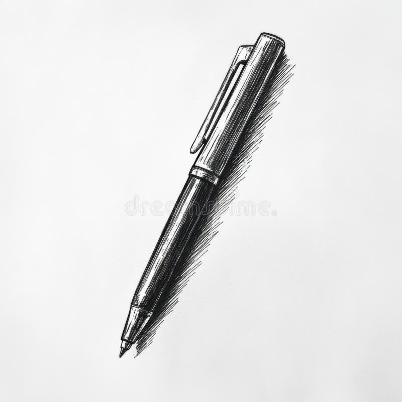 Detailed Sketch of a Black Pen on Paper Stock Illustration ...