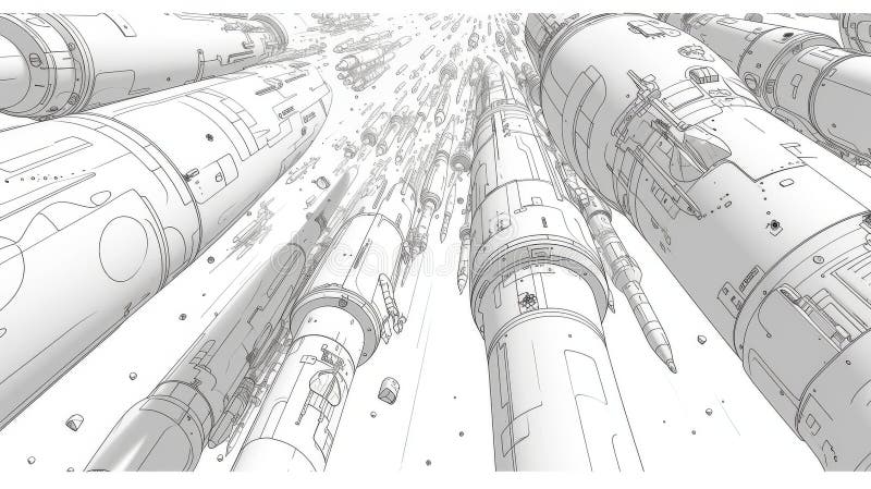 Detailed Sketch of Futuristic Rockets Stock Image - Image of design ...