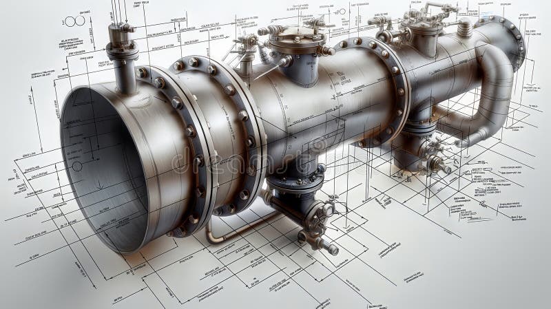Detailed Sketch of a Large Industrial Pipe System with Annotations ...