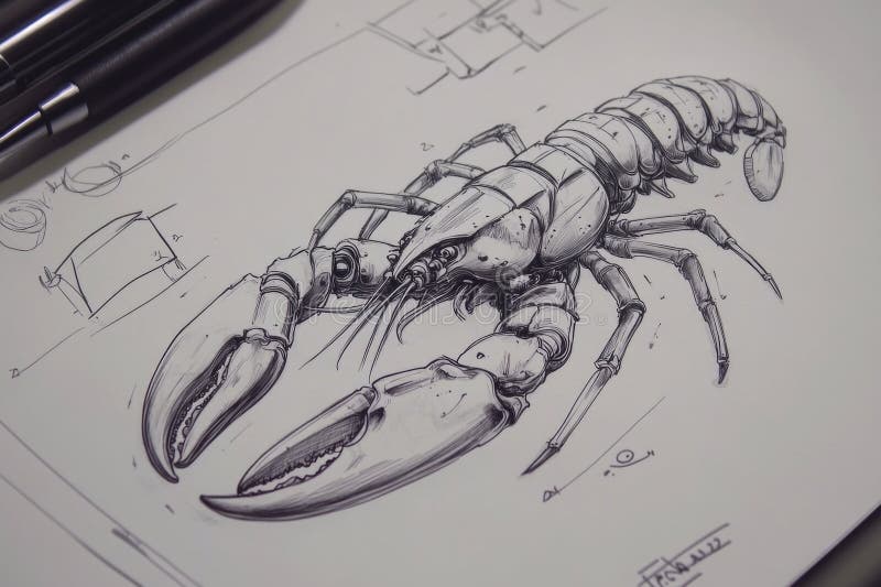 Detailed Sketch of Lobster Design with Pen and Pencil Materials Stock ...