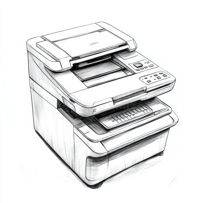 Detailed Sketch of a Modern All-in-one Printer Showing Design Features ...